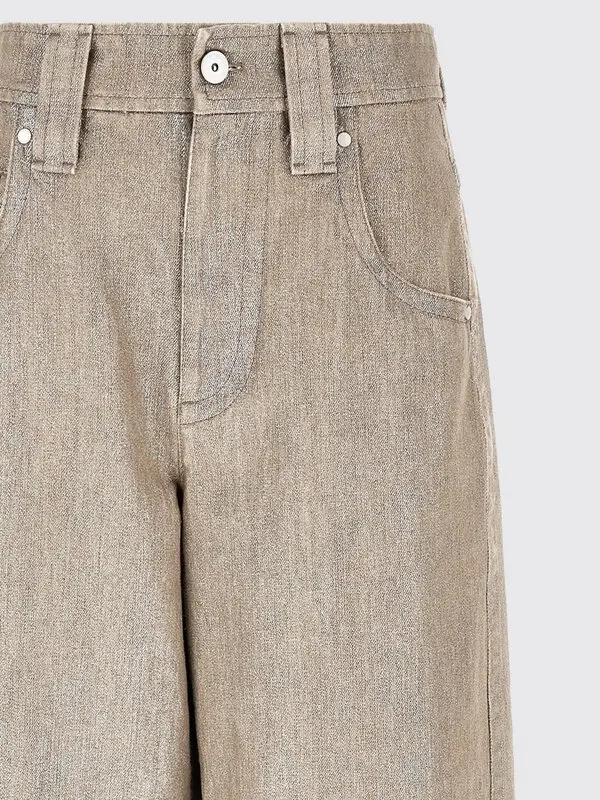 Brunello Cucinelli High-rise Wide-leg Lurex Denim Jeans With Monili - Beige