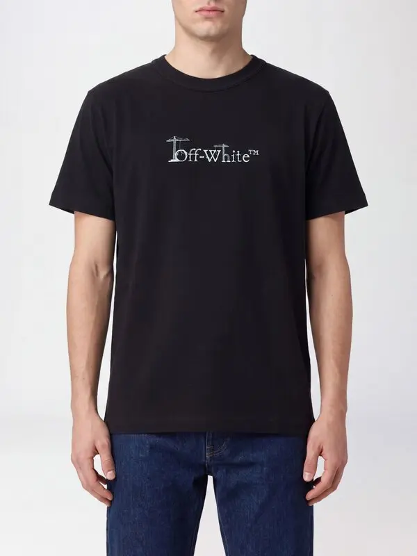 Off-White Cotton T-shirt With Graphic Print And Arrow Logo - Black