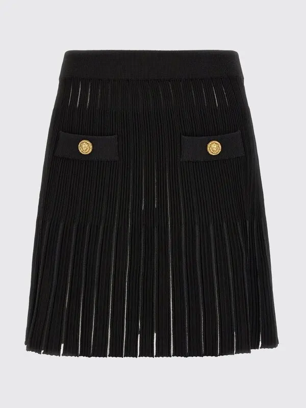 Balmain Pleated Skirt With Gold Button Detail