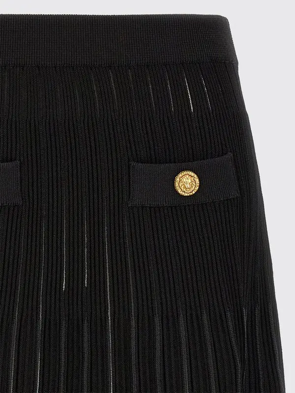 Balmain Pleated Skirt With Gold Button Detail