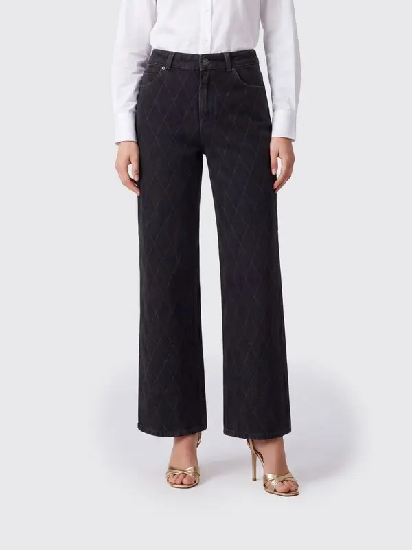 Balmain Mid-rise Wide-leg Diamond-pattern Denim Jeans