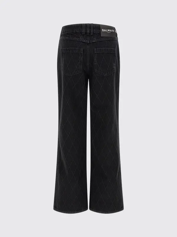 Balmain Mid-rise Wide-leg Diamond-pattern Denim Jeans