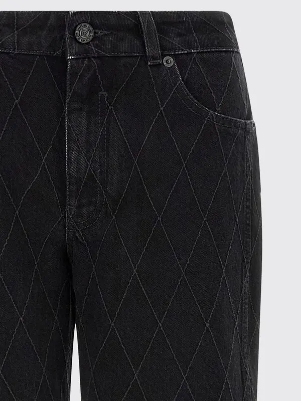 Balmain Mid-rise Wide-leg Diamond-pattern Denim Jeans