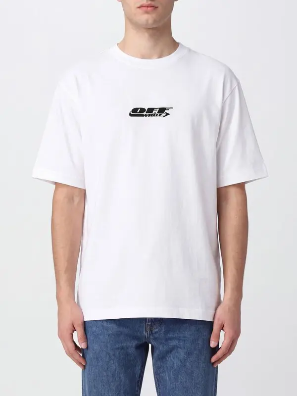 Off-White Crewneck Cotton T-shirt With Arrow Logo On The Back - White