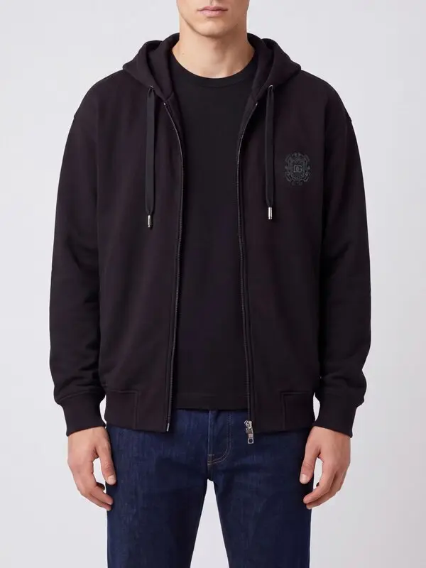 Dolce & Gabbana Zip-up Cotton Sweatshirt With Logo - Black