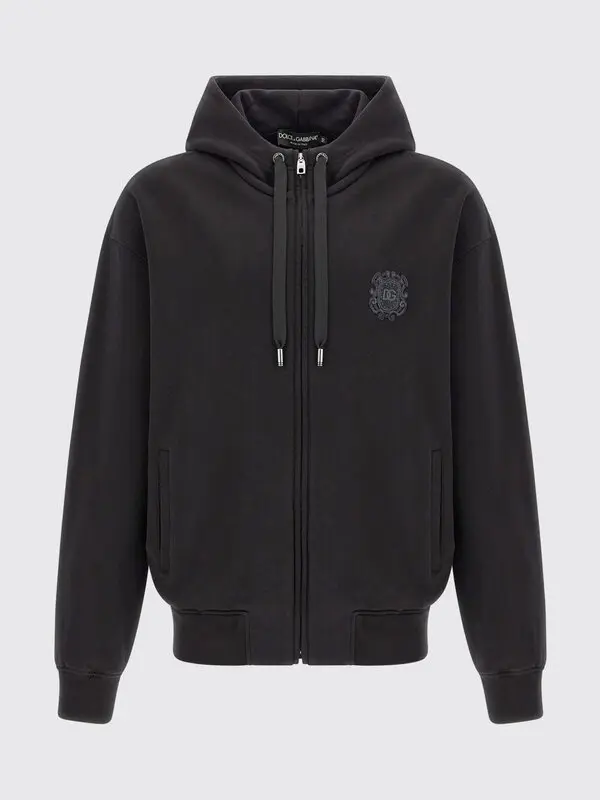Dolce & Gabbana Zip-up Cotton Sweatshirt With Logo - Black