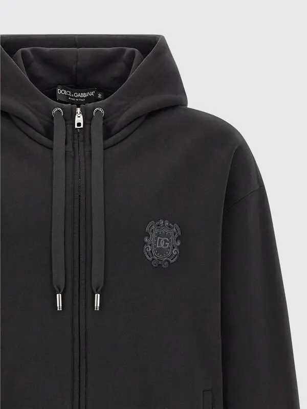 Dolce & Gabbana Zip-up Cotton Sweatshirt With Logo - Black