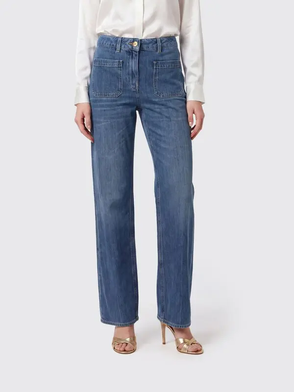 Elisabetta Franchi Wide Leg Jeans With Embroidered Monogram - Blue