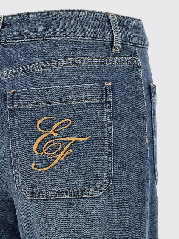 Elisabetta Franchi Wide Leg Jeans With Embroidered Monogram