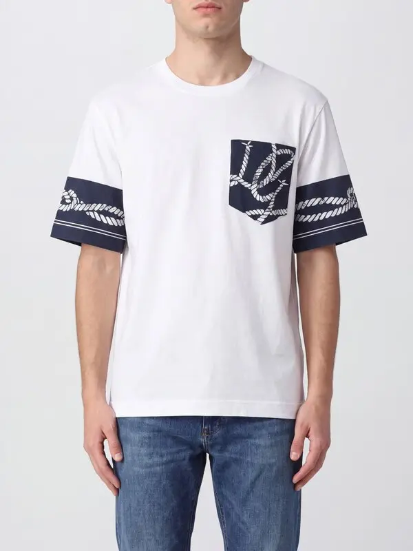 Dolce & Gabbana Cotton And Silk T-shirt With Graphic Print And Contrast Trims - Blue