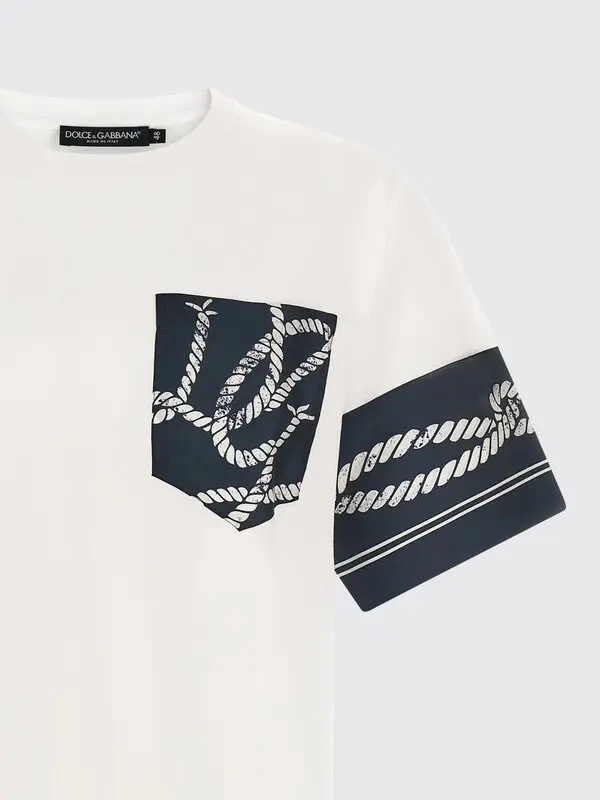 Dolce & Gabbana Cotton And Silk T-shirt With Graphic Print And Contrast Trims
