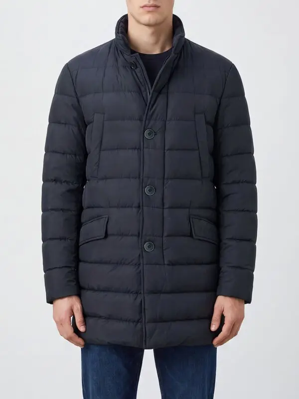 Herno Long Quilted Nylon Puffer Coat With High Neck And Button Closure - Blue