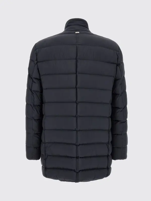 Herno Long Quilted Nylon Puffer Coat With High Neck And Button Closure - Blue