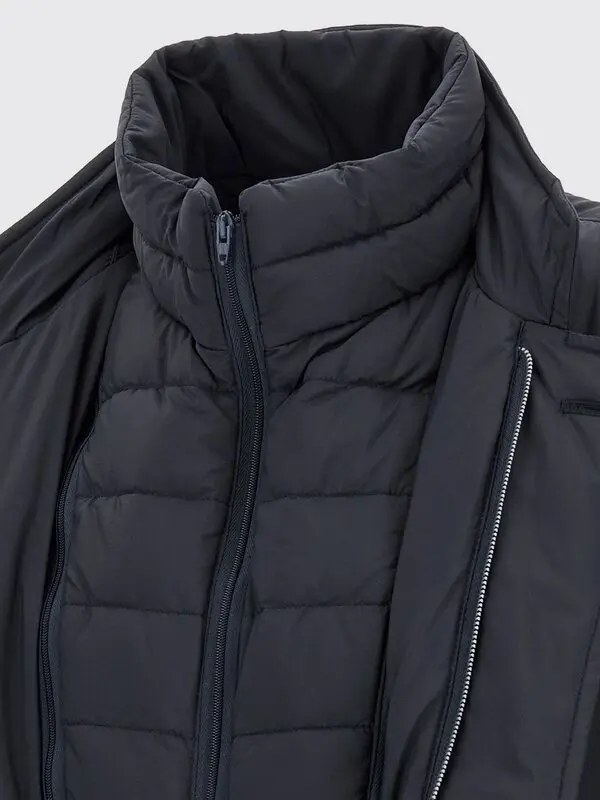 Herno Long Quilted Nylon Puffer Coat With High Neck And Button Closure - Blue