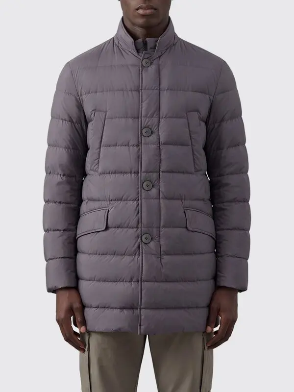 Herno Long Quilted Nylon Puffer Coat With High Neck And Button Closure - Grey