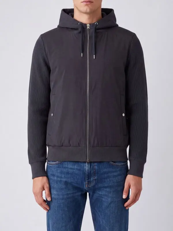 Herno Hooded Relaxed Fit Bomber Jacket In Cotton And Nylon - Blue