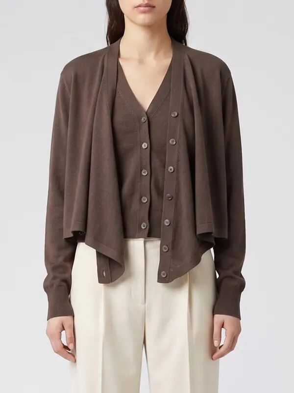 LEMAIRE V-neck Wool Blend Cardigan - Brown