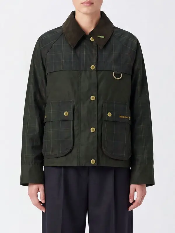 Barbour Spey Waxed Cotton Jacket With Velvet Collar And Tartan Lining