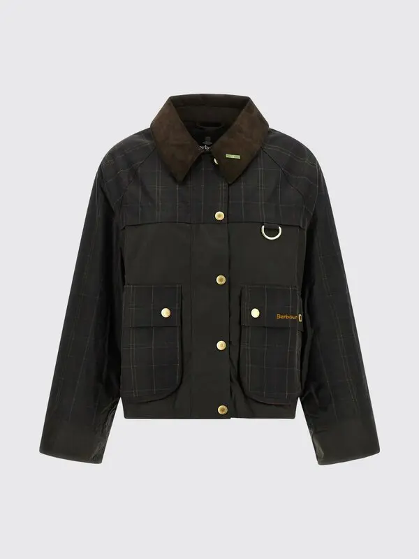 Barbour Spey Waxed Cotton Jacket With Velvet Collar And Tartan Lining