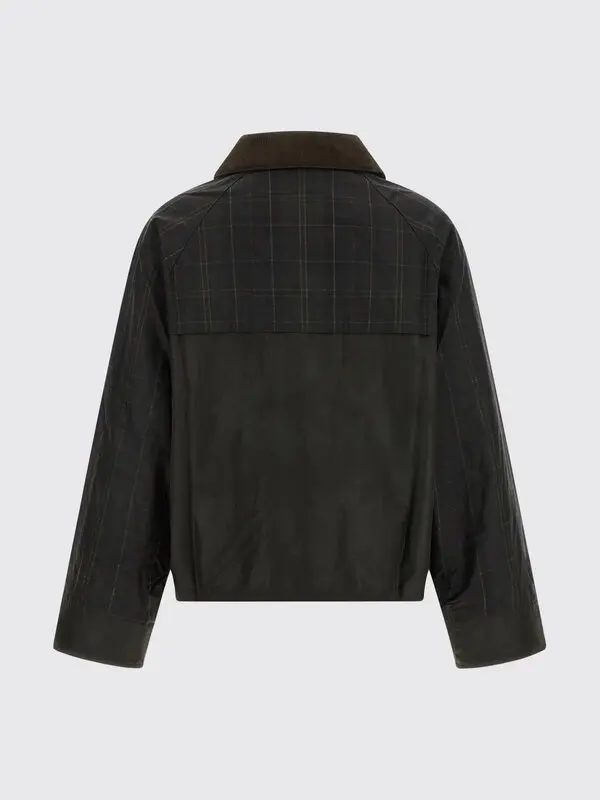 Barbour Spey Waxed Cotton Jacket With Velvet Collar And Tartan Lining