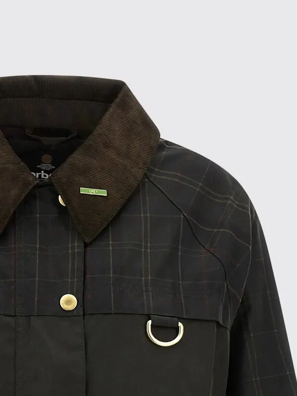 Barbour Spey Waxed Cotton Jacket With Velvet Collar And Tartan Lining