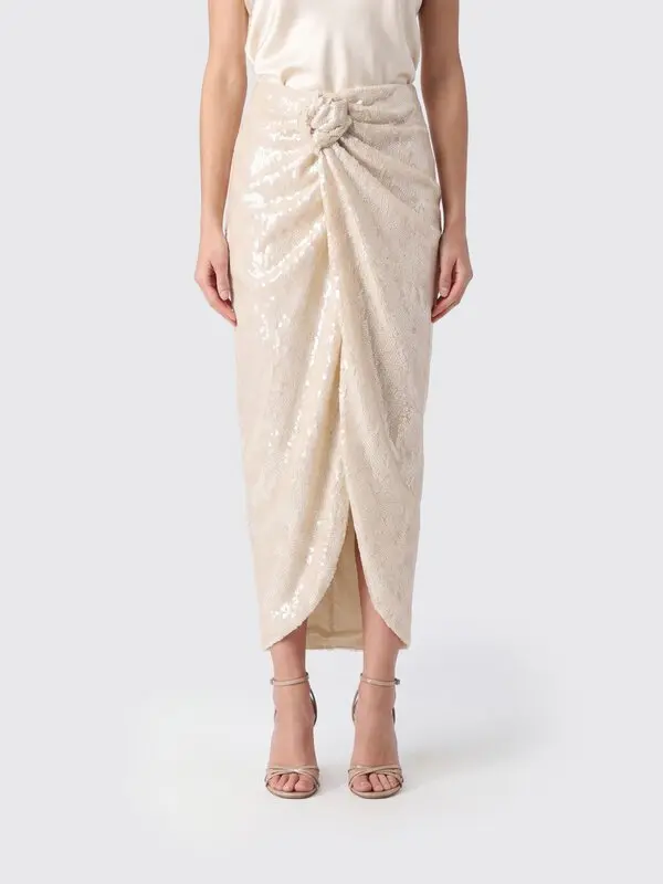 ROTATE BY BIRGER CHRISTENSEN High-waisted Midi Pencil Skirt With Sequins And Front Slit - White