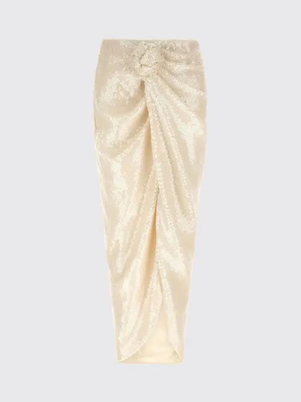 ROTATE BY BIRGER CHRISTENSEN High-waisted Midi Pencil Skirt With Sequins And Front Slit - White