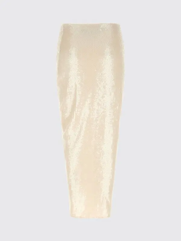 ROTATE BY BIRGER CHRISTENSEN High-waisted Midi Pencil Skirt With Sequins And Front Slit - White