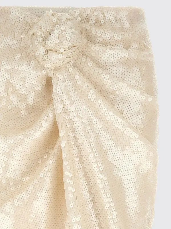 ROTATE BY BIRGER CHRISTENSEN High-waisted Midi Pencil Skirt With Sequins And Front Slit - White