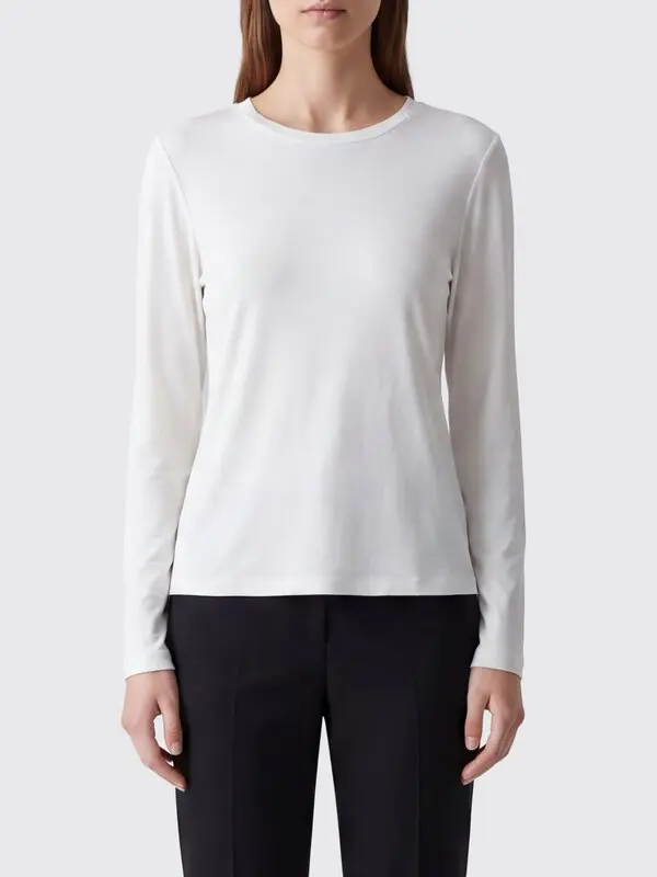 Max Mara Long-sleeved Crew Neck T-shirt In Cotton And Modal Blend - White