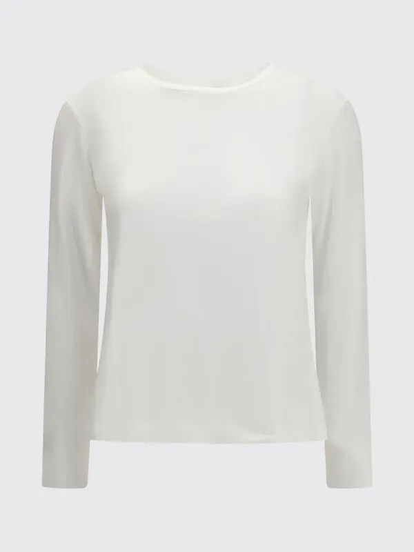 Max Mara Long-sleeved Crew Neck T-shirt In Cotton And Modal Blend - White