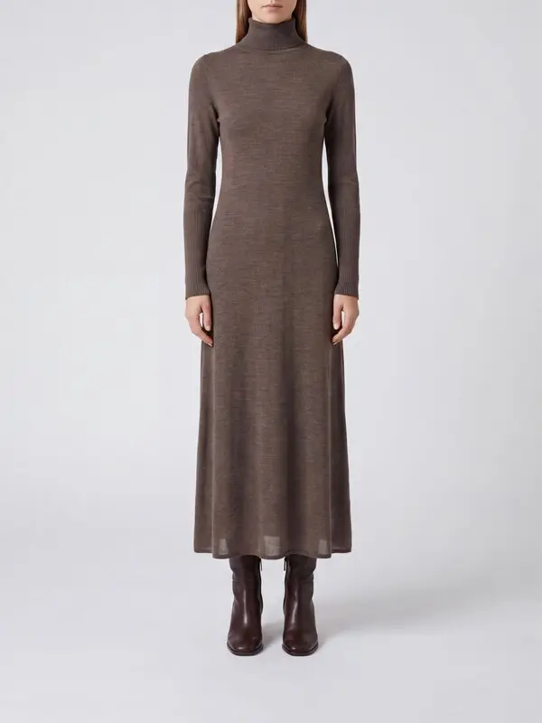 Pinko Long Sleeve Turtleneck Midi Dress - Beige