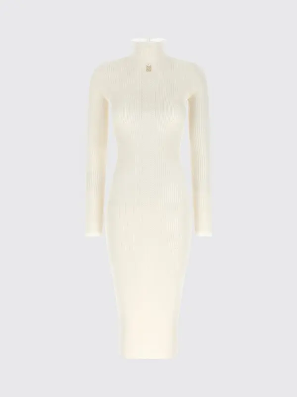 Elisabetta Franchi Ribbed Knit Turtleneck Midi Dress - White