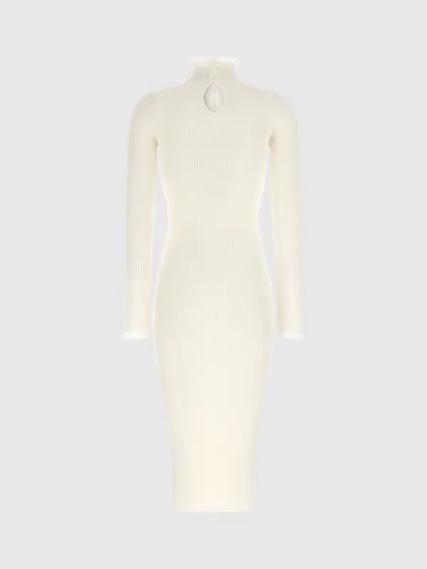 Elisabetta Franchi Ribbed Knit Turtleneck Midi Dress - White