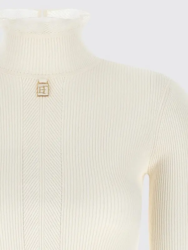 Elisabetta Franchi Ribbed Knit Turtleneck Midi Dress - White