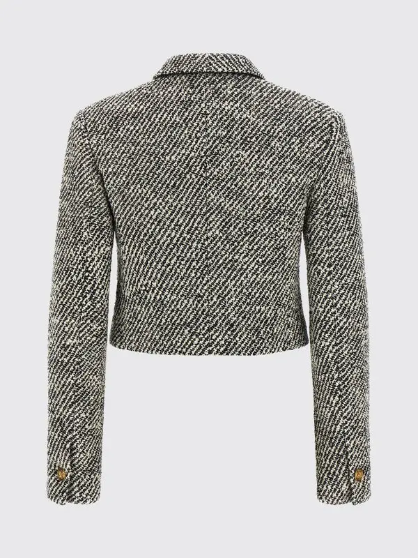 Versace Cropped Chevron Pattern Single-breasted Virgin Wool Blazer - White