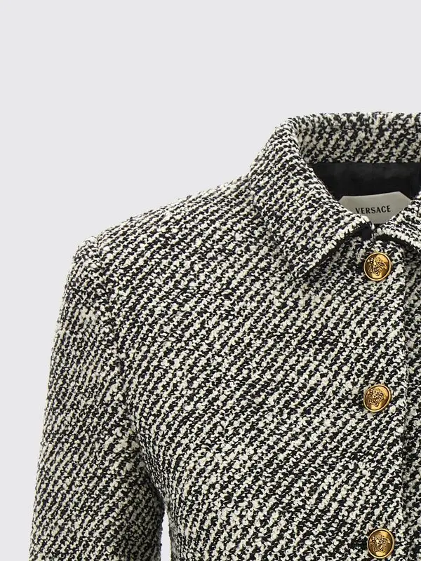 Versace Cropped Chevron Pattern Single-breasted Virgin Wool Blazer - White