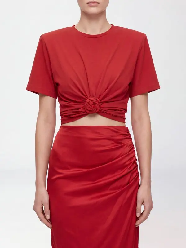 Magda Butrym Cropped Top With Floral Appliqué And Padded Shoulders