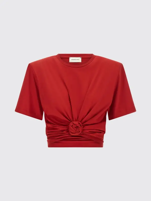 Magda Butrym Cropped Top With Floral Appliqué And Padded Shoulders