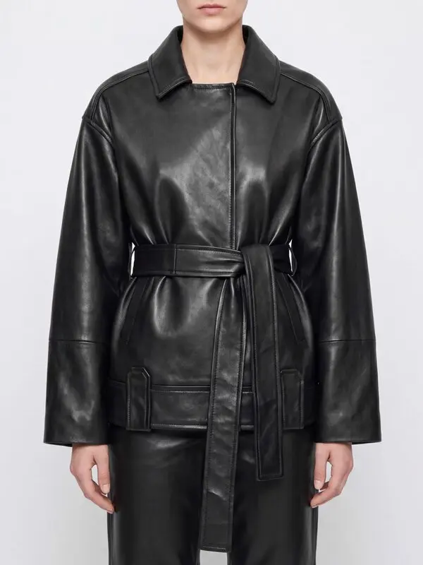 Khaite Lambskin Robe-style Leather Jacket With Belt