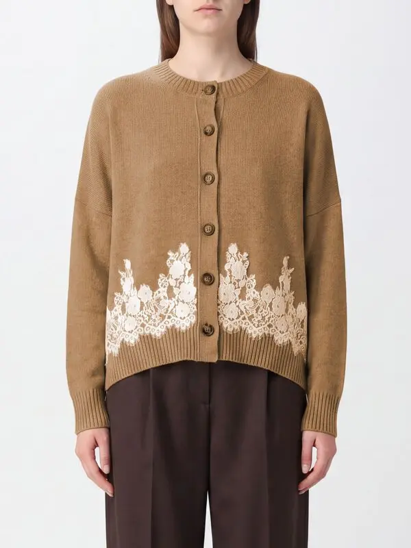 Alberta Ferretti Cardigan With Lace Embellishment - Brown