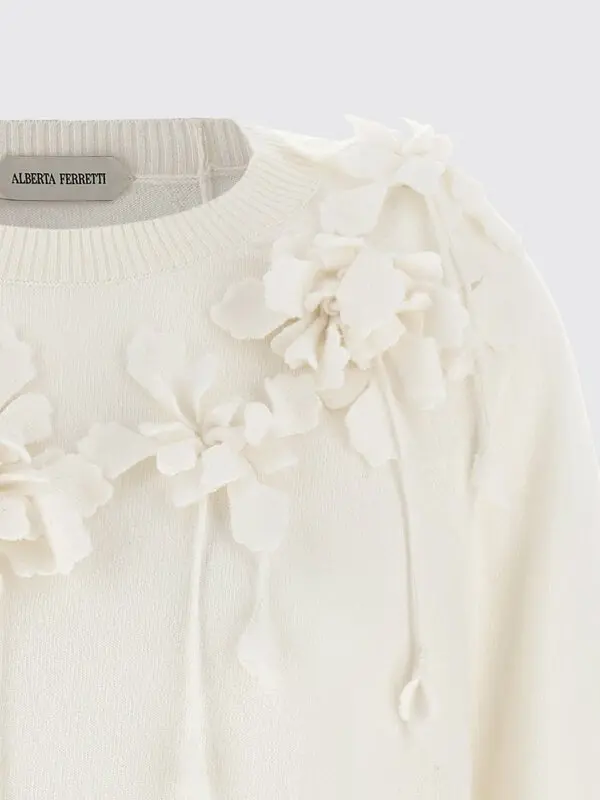 Alberta Ferretti Embroidered Virgin Wool Crewneck Jumper - White