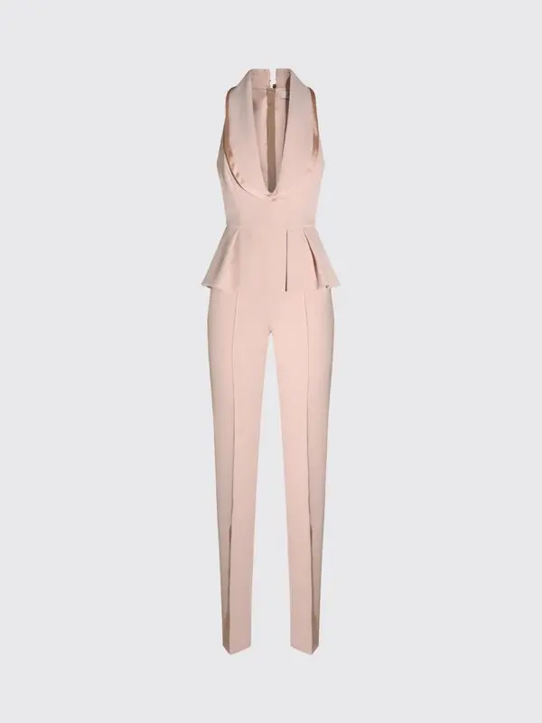 Elisabetta Franchi Slim Fit V-neck Jumpsuit With Ruffled Waist - Nude