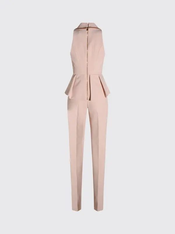 Elisabetta Franchi Slim Fit V-neck Jumpsuit With Ruffled Waist - Nude
