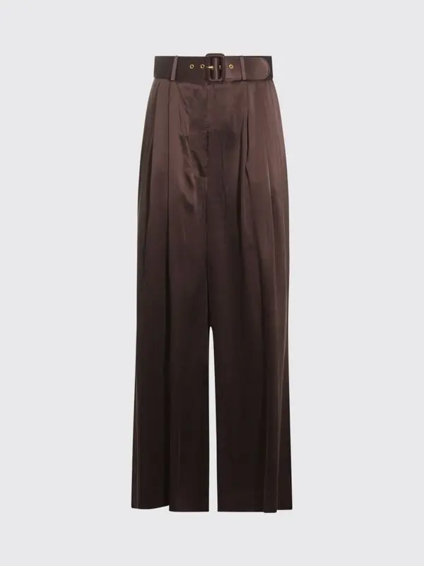 Zimmermann High-waisted Satin Palazzo Trousers With Adjustable Belt - Cocoa