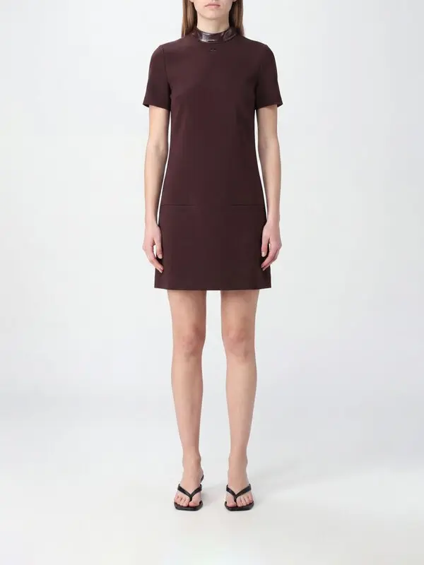 COURREGES A-line Crêpe Mini Dress With High Neck And Short Sleeves - Red