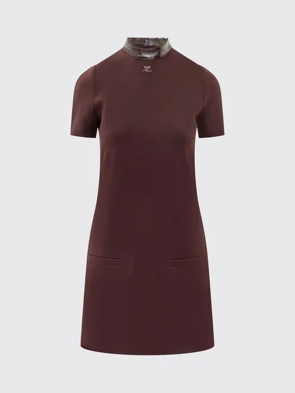 COURREGES A-line Crêpe Mini Dress With High Neck And Short Sleeves - Red