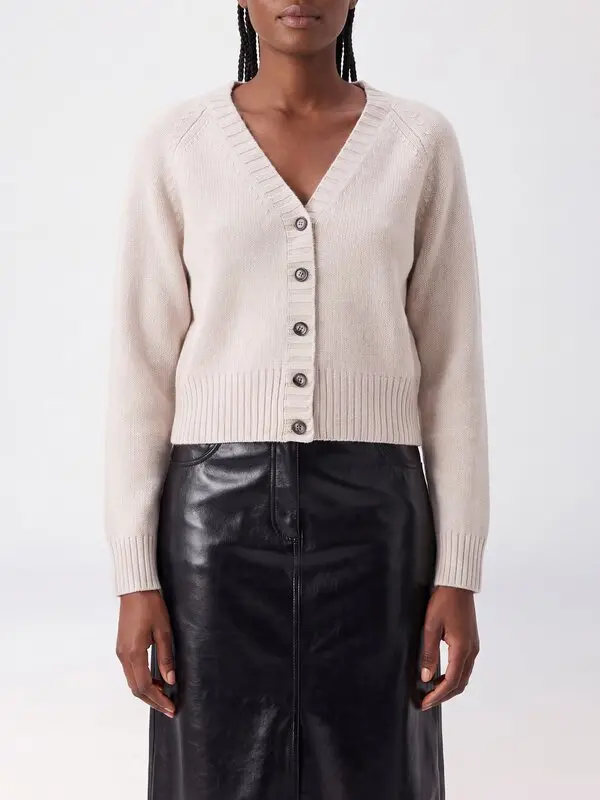 ALLUDE V-neck Cashmere Cardigan With Button Closure - Beige