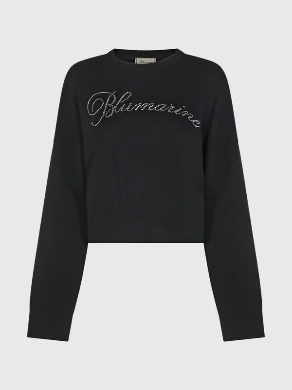 Blumarine Rhinestone Logo Wool Crewneck Jumper - Black