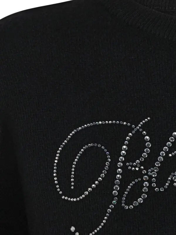 Blumarine Rhinestone Logo Wool Crewneck Jumper - Black